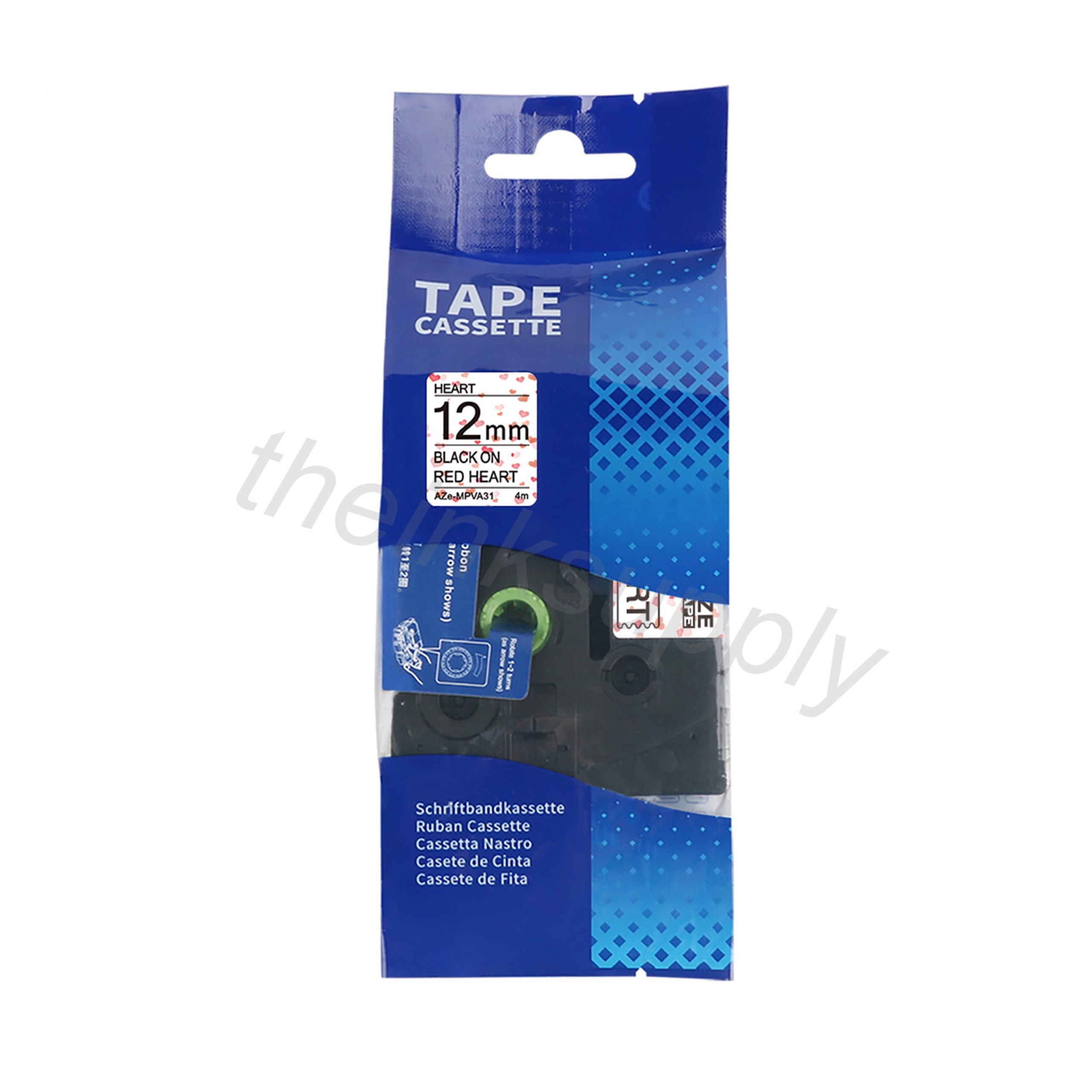 Compatible Brother Laminated Label Tape (12mm Black on Red Hearts ...